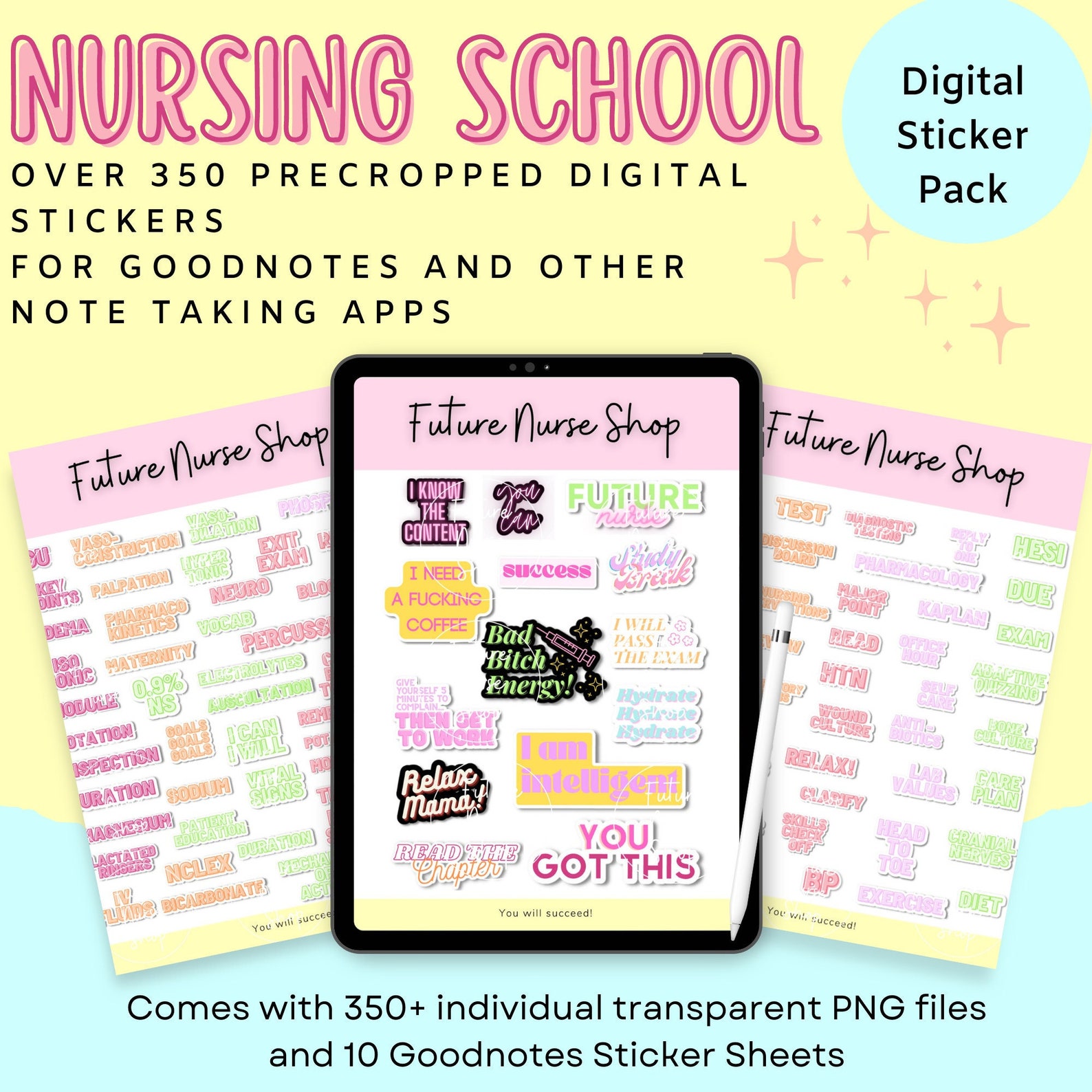 Nursing School DIGITAL Stickers for Digital Planners, Student Nurse ...