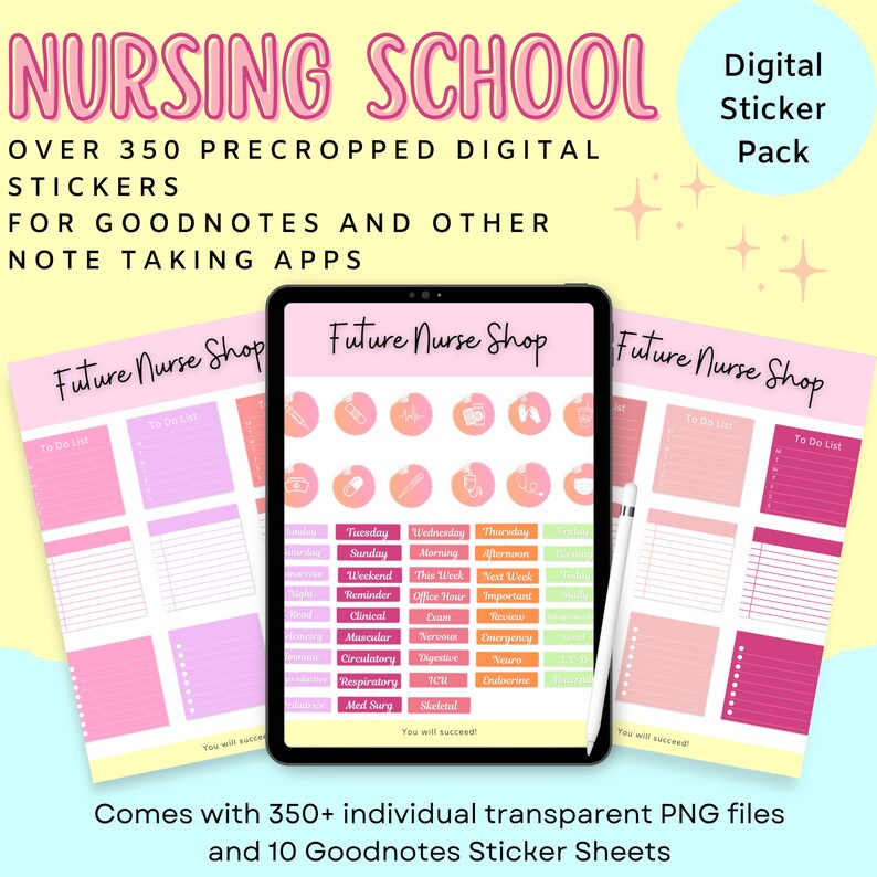 Nursing School DIGITAL Stickers for Digital Planners, Student Nurse ...