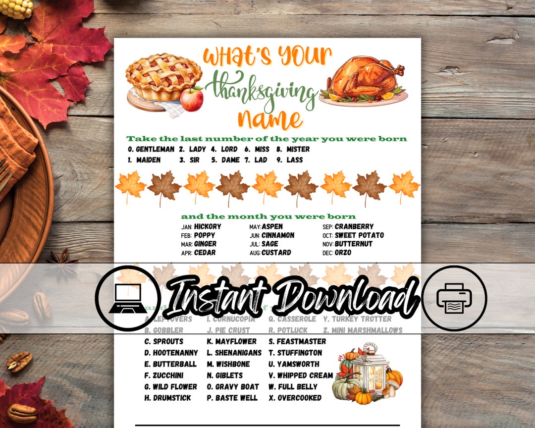 What's Your Thanksgiving Name, Thanksgiving Name Game, Thanksgiving ...