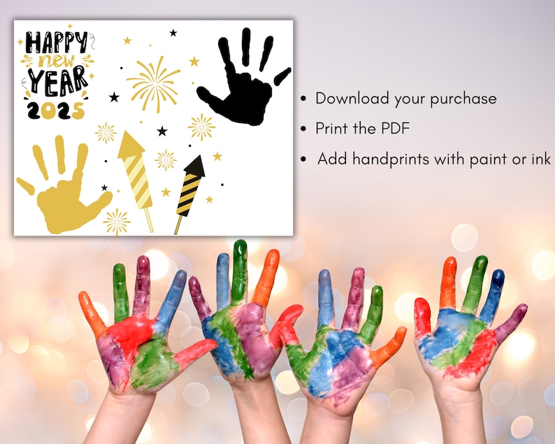 New Year 2025 Handprint Craft, New Year 2025 Craft, Preschool New Year ...