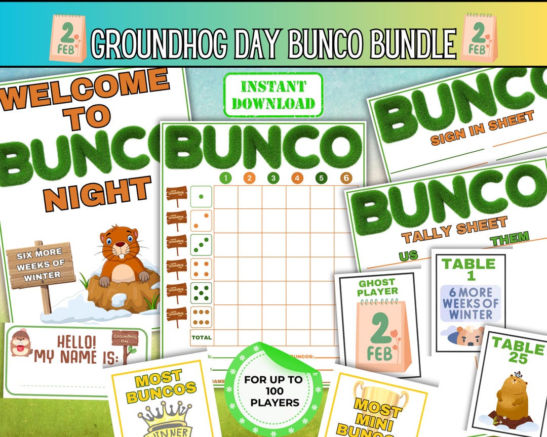 Groundhog Day Bunco Game, Groundhog Day Party Game, Groundhog Day Dice ...