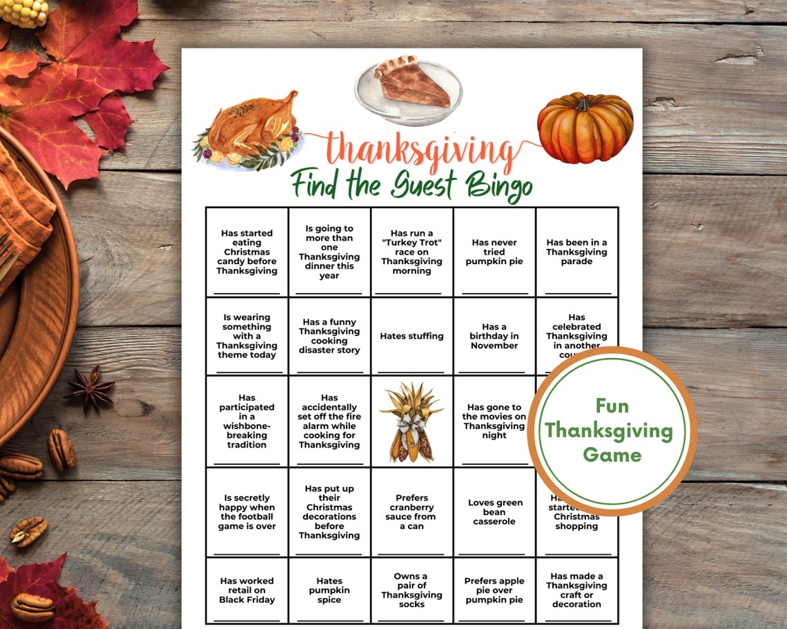 Thanksgiving Bingo, Thanksgiving Find the Guest, Icebreaker Bingo ...
