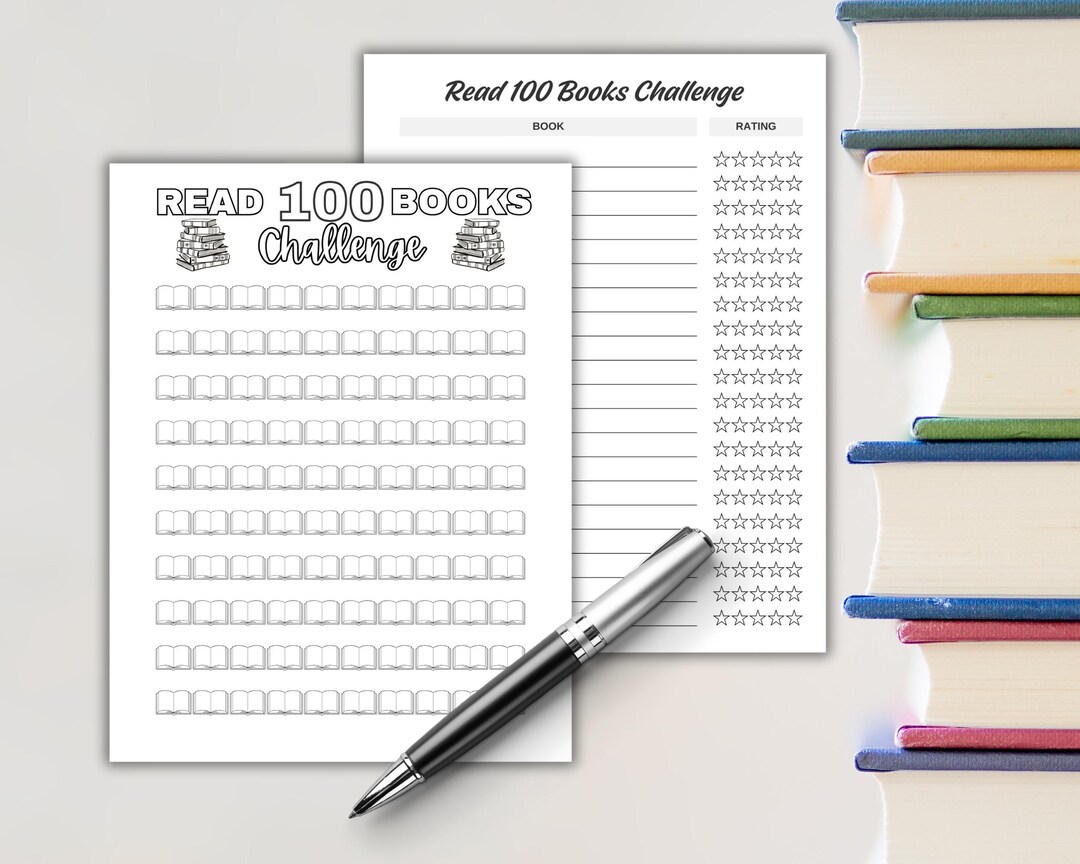 100 Books Reading Challenge Tracker Printable, Book Log, Reading ...