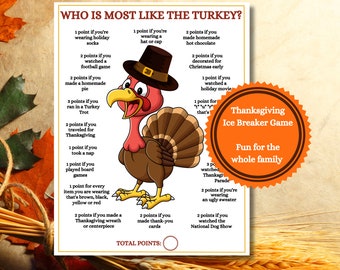 Who is Most Like the Turkey Game Printable Thanksgiving Game - Etsy