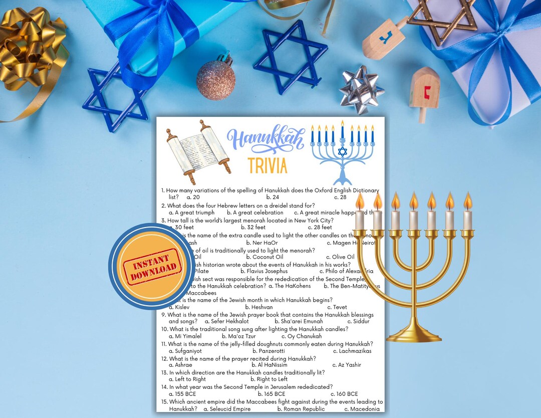 Hanukkah Trivia, Hanukkah Trivia Game Printable, Jewish Activities for ...