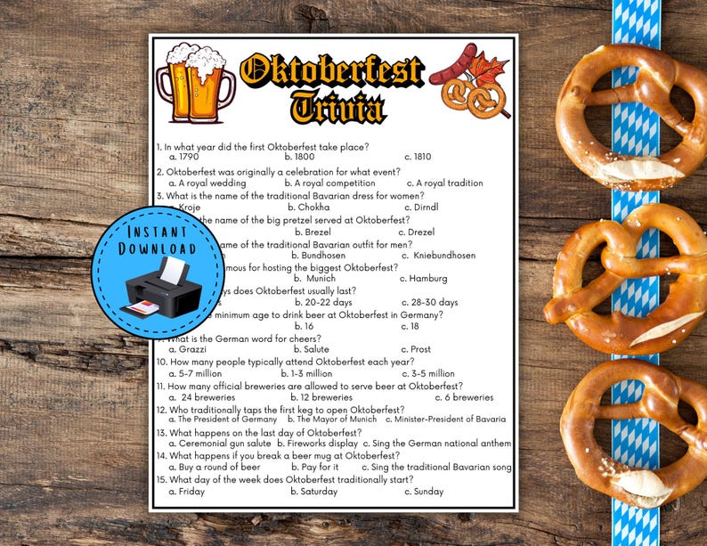 Oktoberfest Trivia Game, Oktoberfest Games, Beer Festival Trivia ...