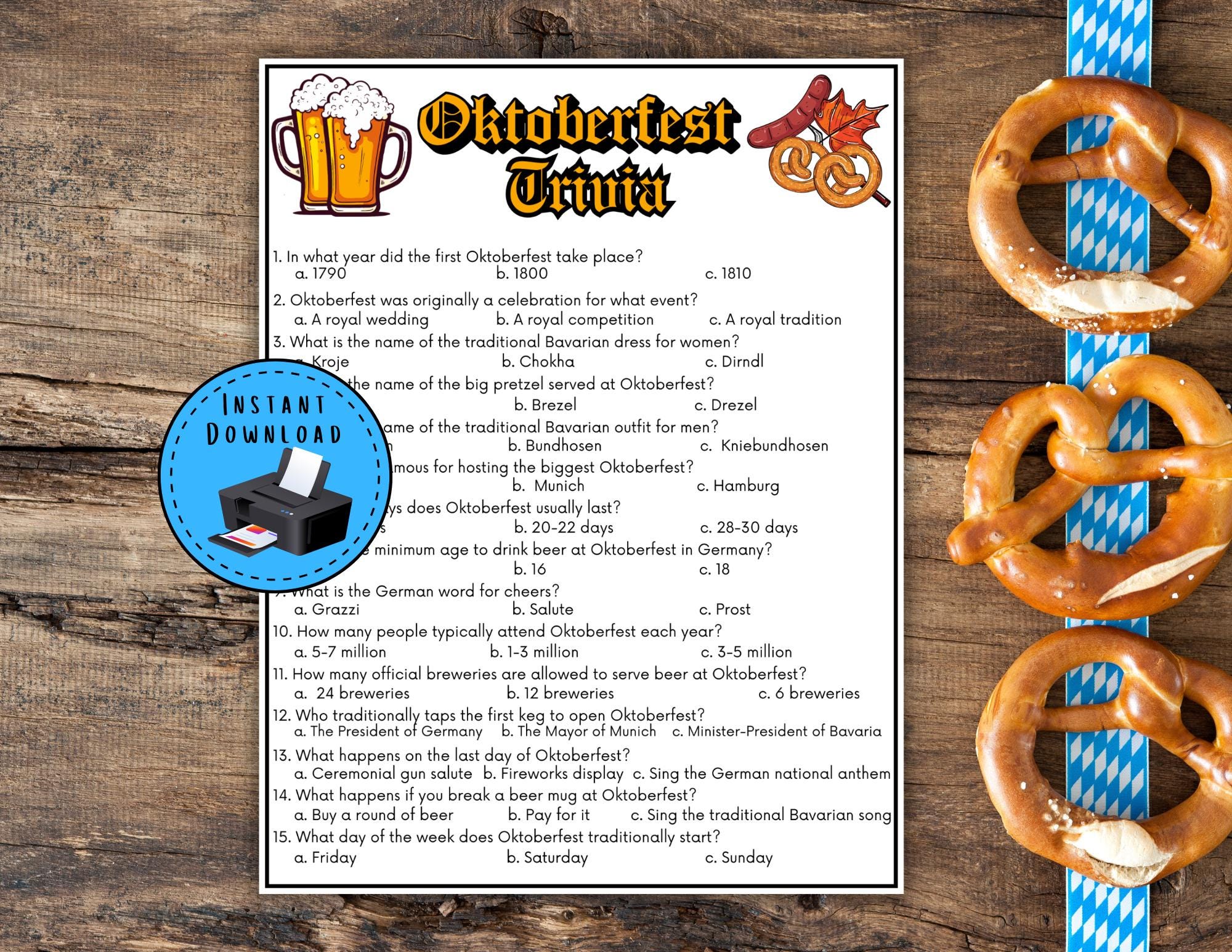 Oktoberfest Trivia Game, Oktoberfest Games, Beer Festival Trivia ...