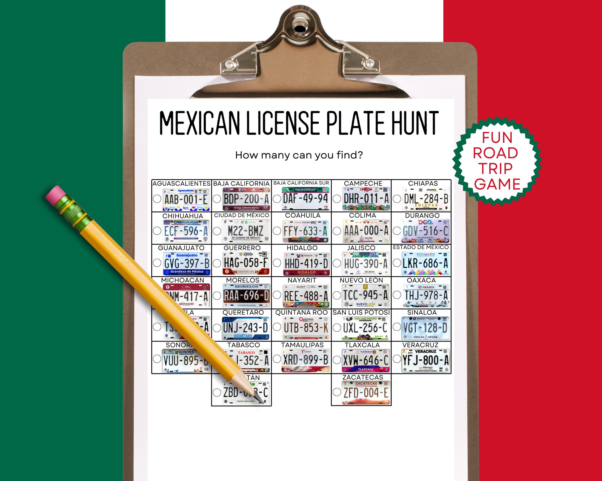 Mexico Road Trip Games Bundle - Mexico License Plate Game - Kids Games ...