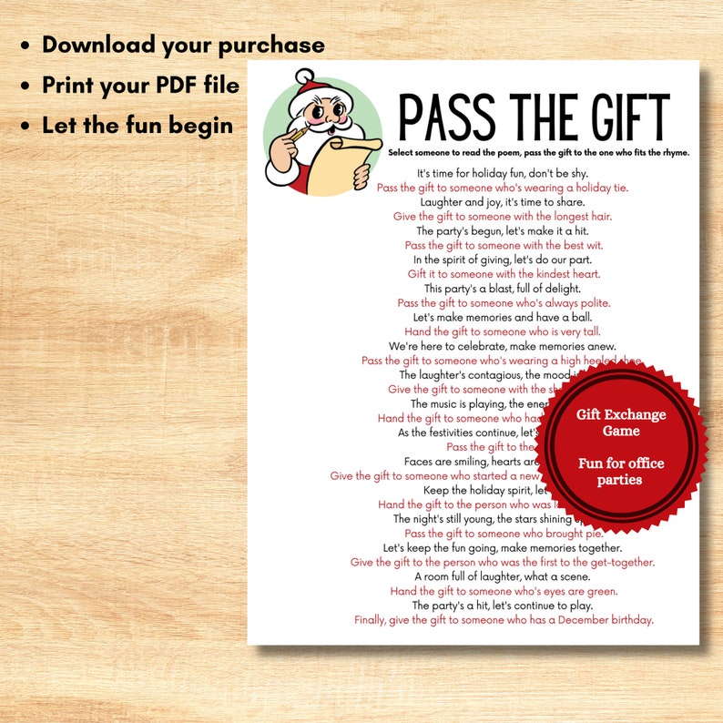Pass the Present Game, Christmas Party Game, Christmas Gift Exchange ...