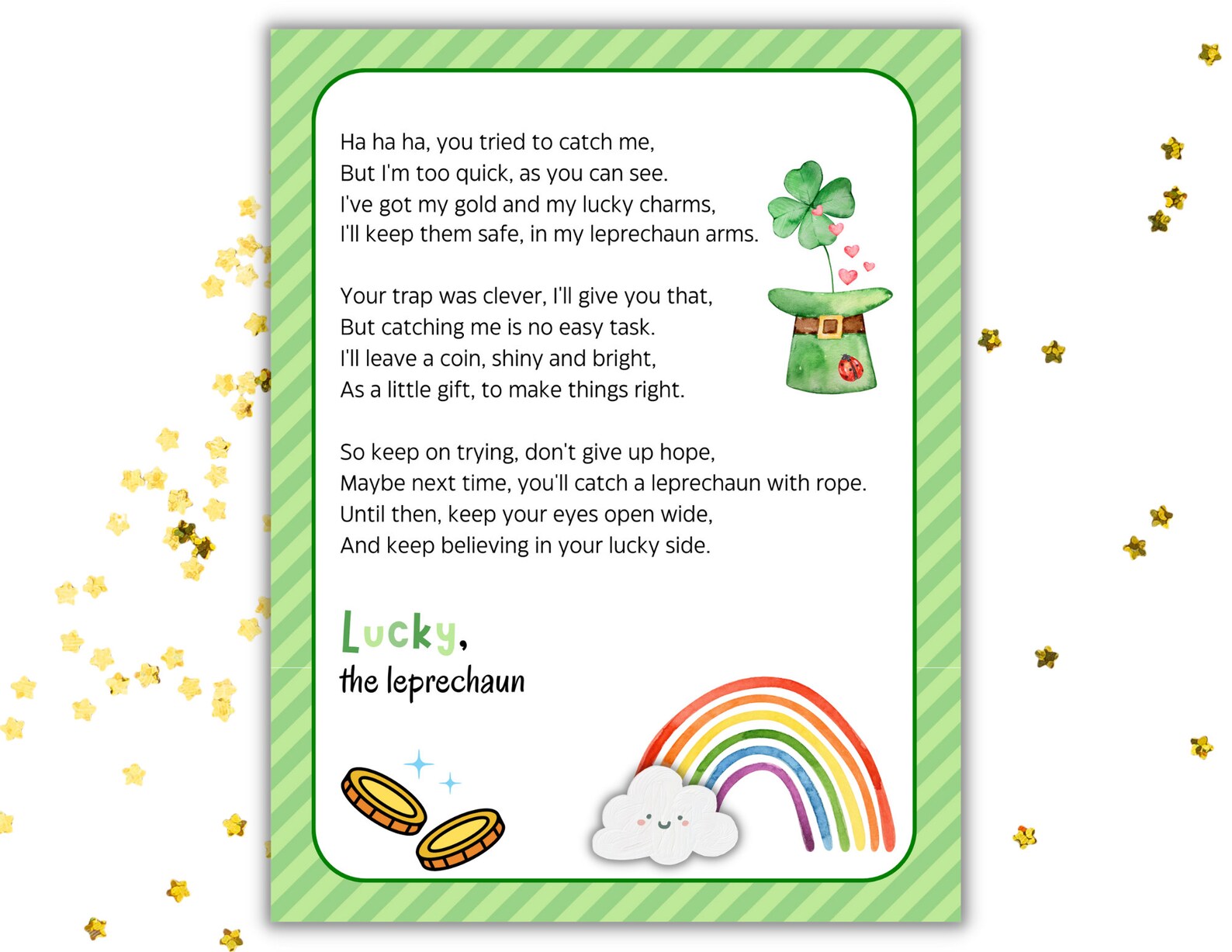 Leprechaun Letter for Leprechaun Trap, Leprechaun Note for St. Patrick ...