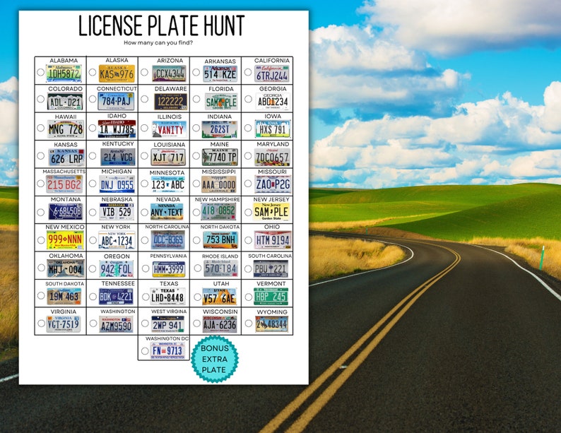 License Plate Game - License Plate Hunt - Kids Road Trip Game - Family ...