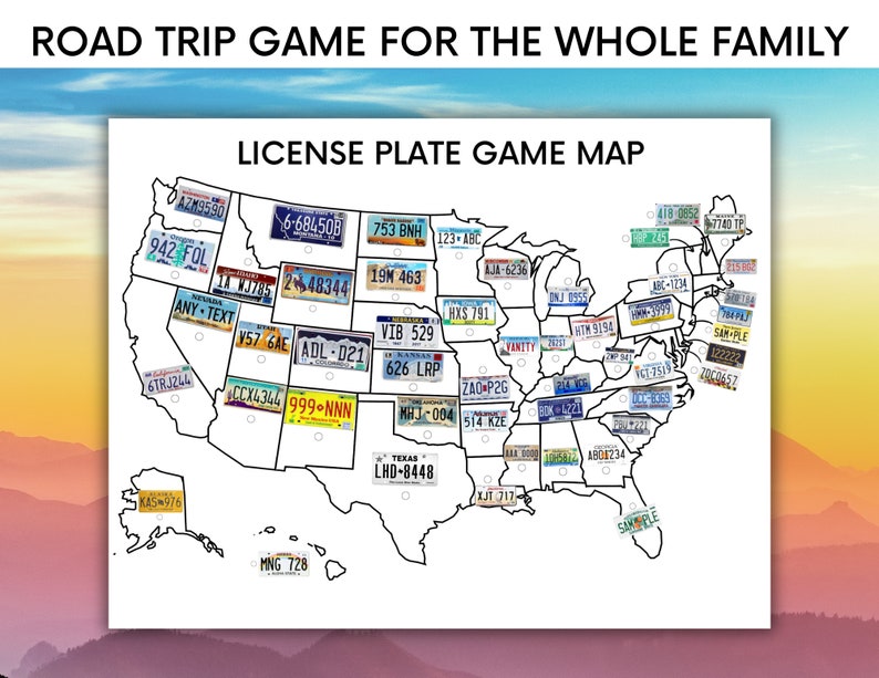 License Plate Game With Map - Road Trip Games - Printable License Plate ...