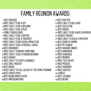 Fun Family Reunion Awards, Family Reunion Award Ideas, Family Reunion ...