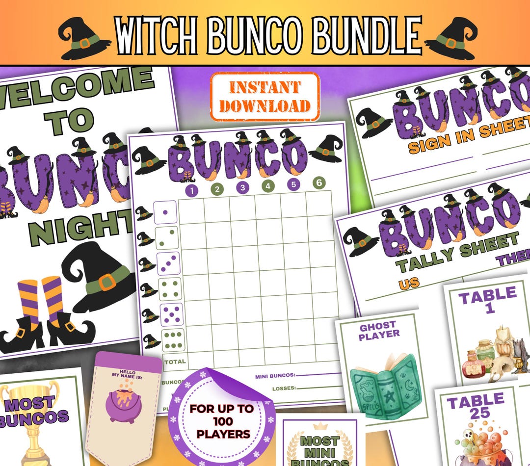 Halloween Witch Bunco Game, Spooky Dice Game, Halloween Bunco Party ...