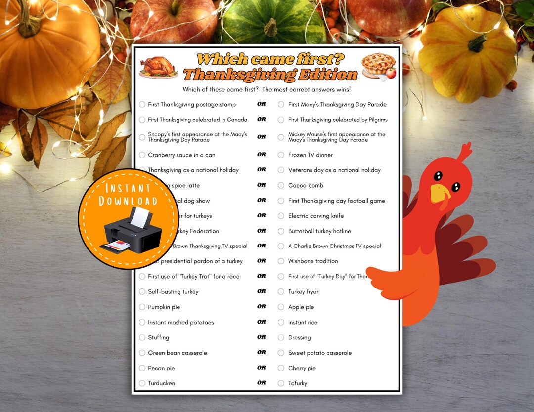 Thanksgiving Trivia Game, Which Came First Thanksgiving Quiz ...