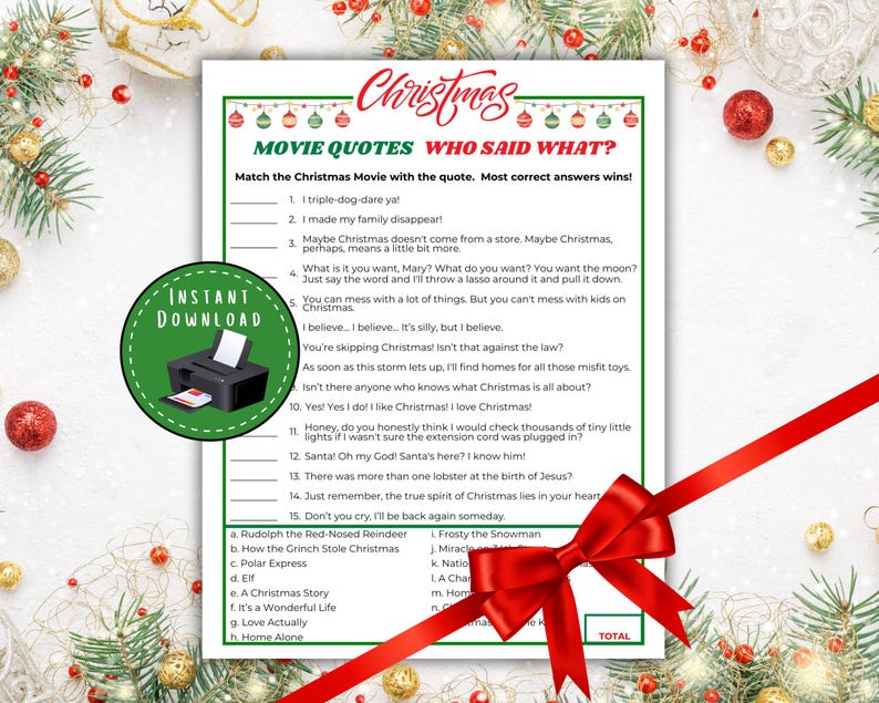 Christmas Movie Quote Game, Guess the Christmas Movie Quote, Holiday ...