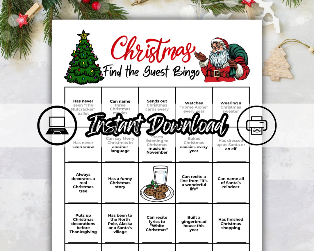 Christmas Find the Guest Bingo, Christmas Icebreaker Bingo, Holiday ...