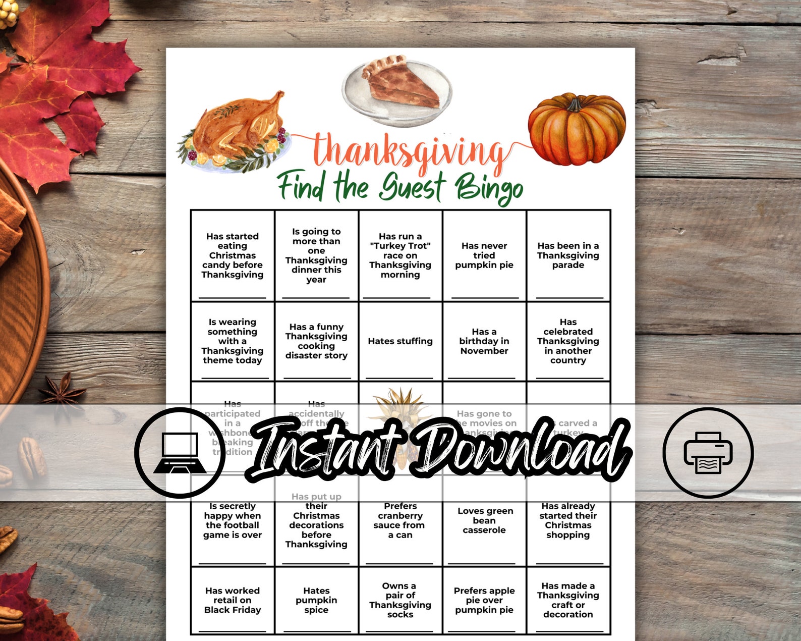 Thanksgiving Bingo, Thanksgiving Find the Guest, Icebreaker Bingo ...