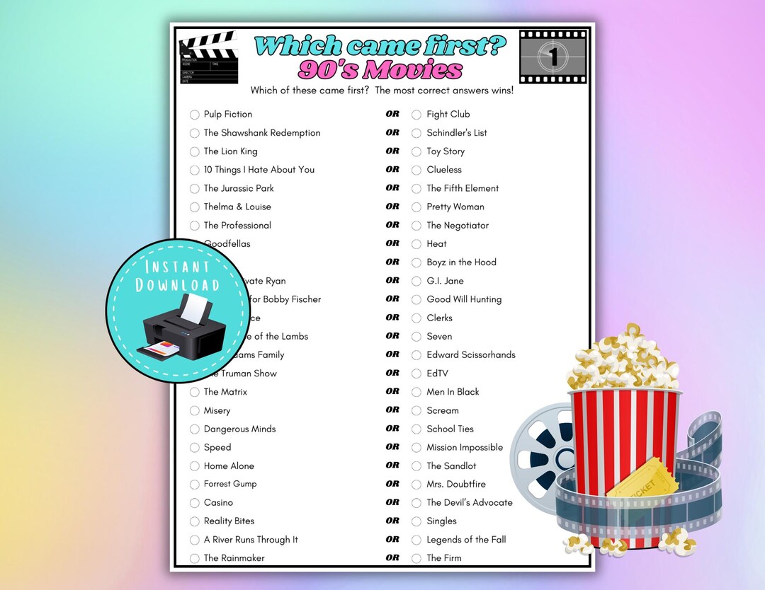 90s Movie Trivia Game, Which Came First 90s Movie Quiz, Retro Movie ...