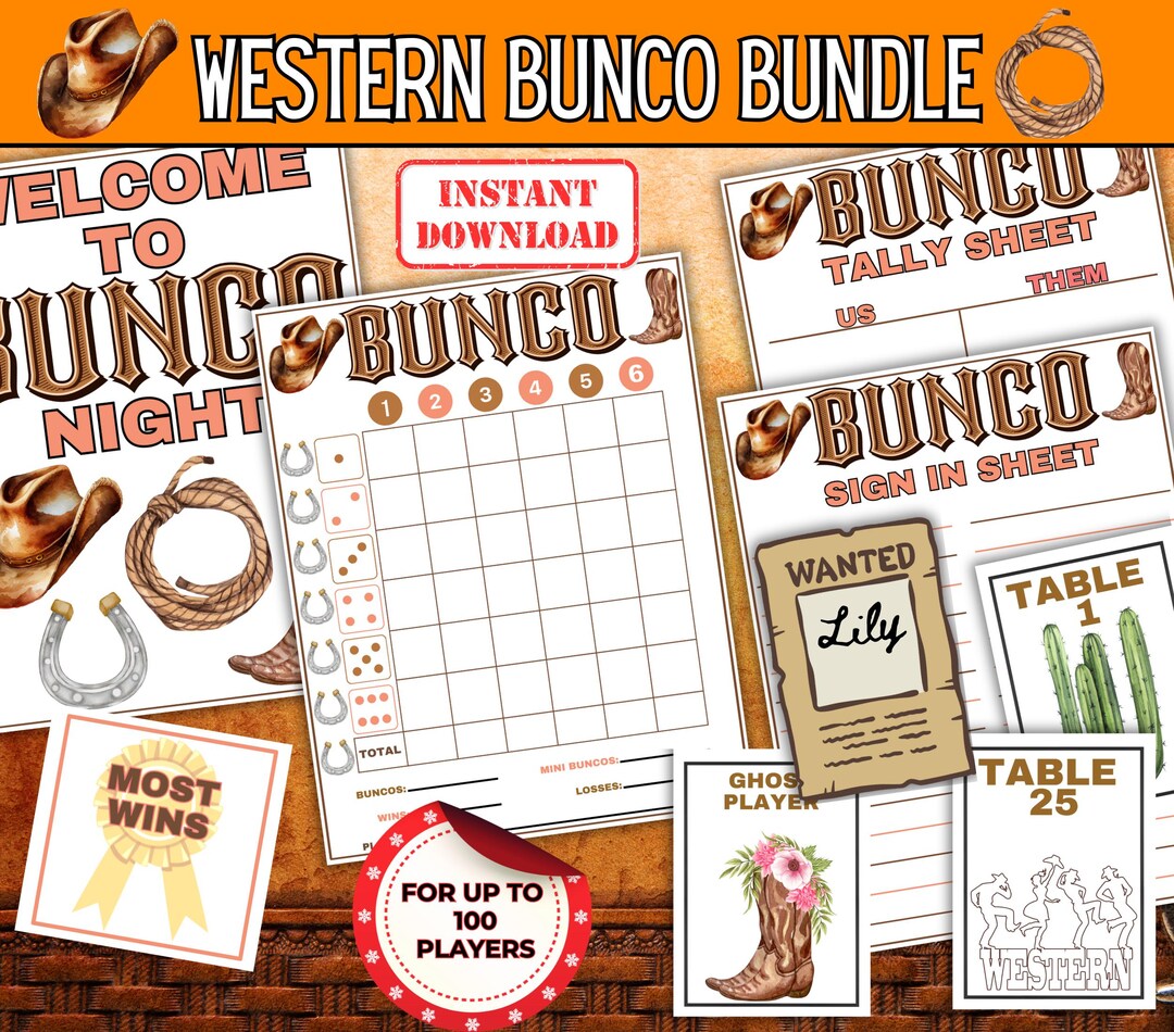 Western Bunco Game, Western Theme Bunco Party, Wild West Bunco Score ...