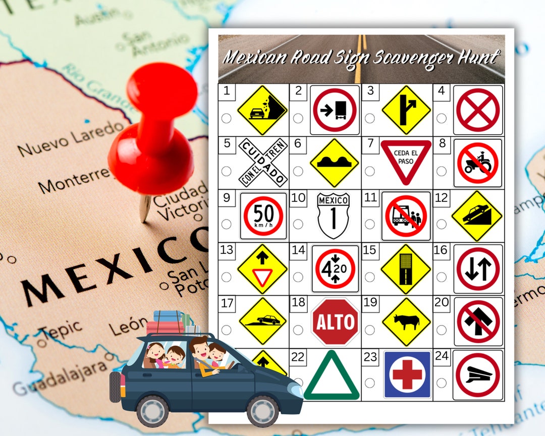 Mexico Road Trip Sign Game, Car Games for Kids, Mexican Road Trip Games ...