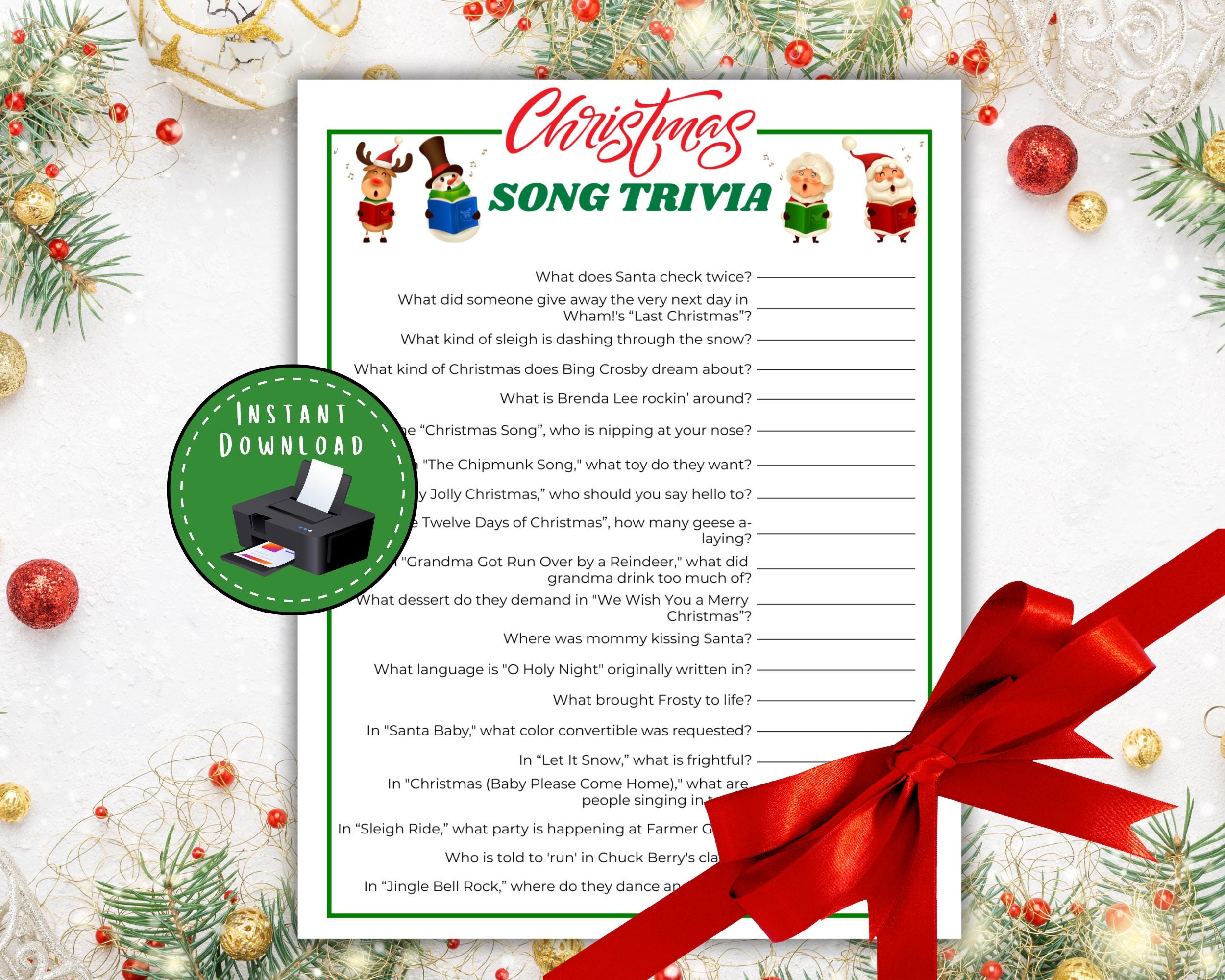 Printable Christmas Song Trivia Game, Christmas Quiz, Christmas Party ...