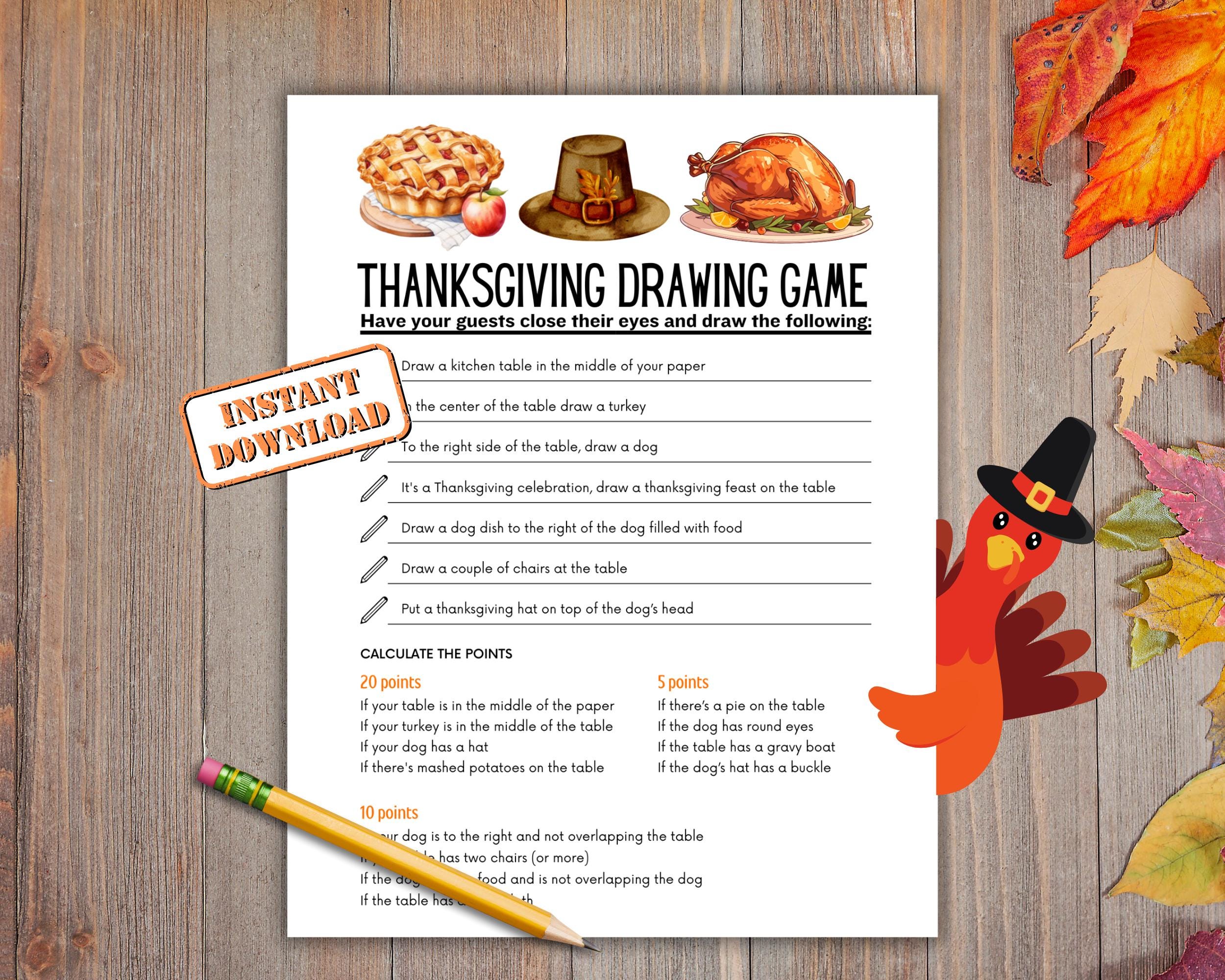 Thanksgiving Drawing Game, Thanksgiving Party Game, Thanksgiving Art ...