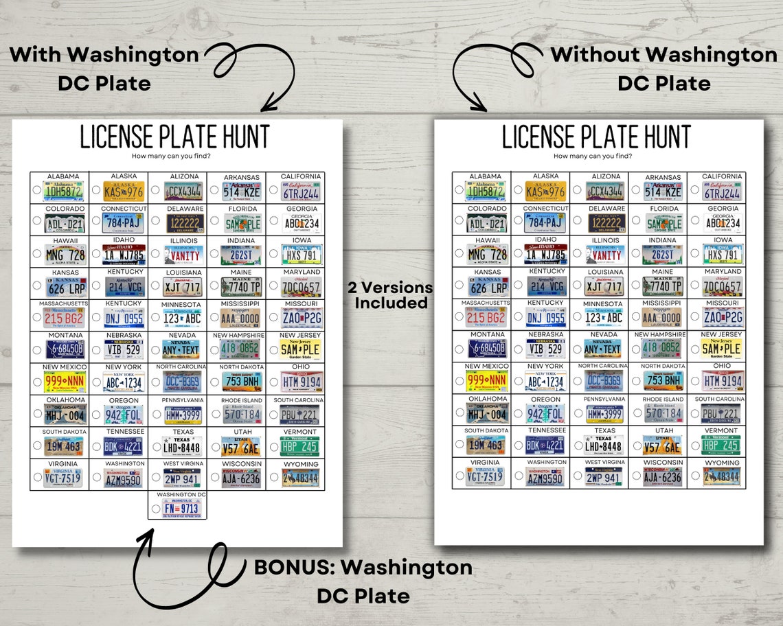 USA Road Trip Games Bundle - License Plate Game - Road Sign Scavenger ...