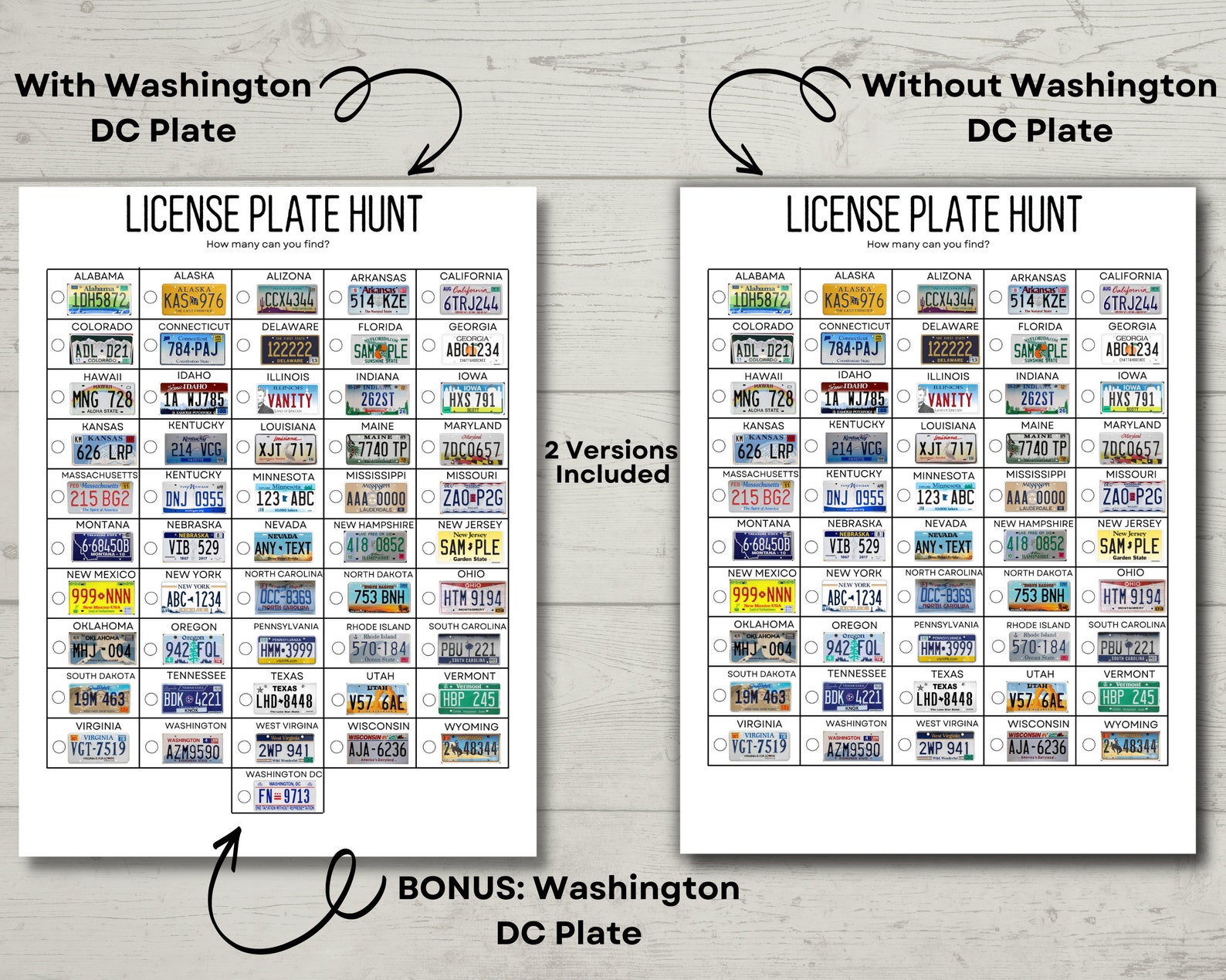 USA Road Trip Games Bundle - License Plate Game - Road Sign Scavenger ...