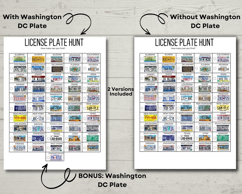 USA Road Trip Games Bundle - License Plate Game - Road Sign Scavenger ...