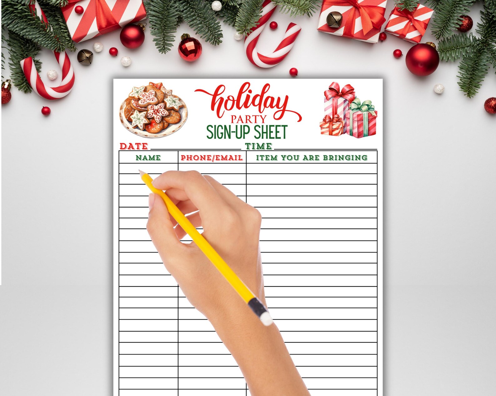Holiday Party Sign up Sheet, Holiday Potluck Sign up Sheet, Holiday ...