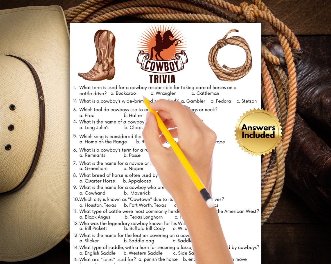 Cowboy Trivia, Cowboy Quiz, Cowboy Facts, Cowboy Party Game, Western ...