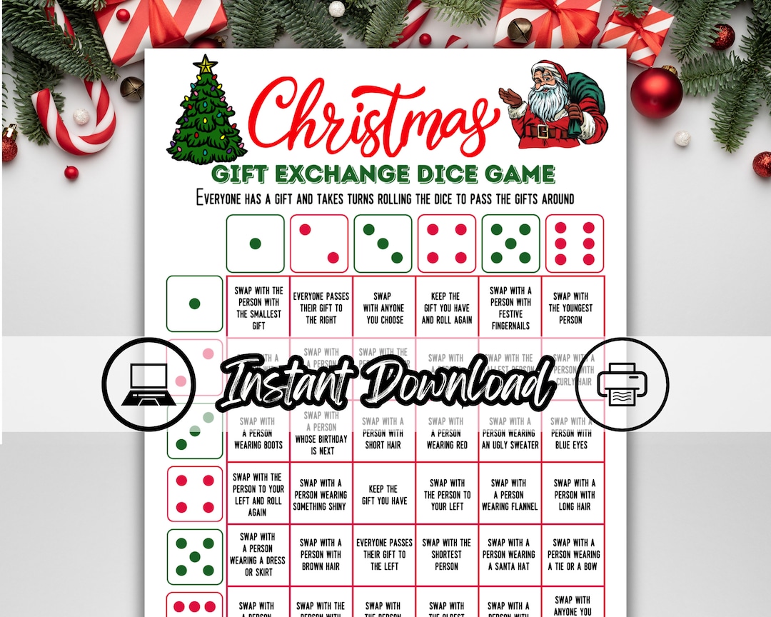 Christmas Gift Exchange Dice Game, Christmas Dice Game, Christmas Pass ...