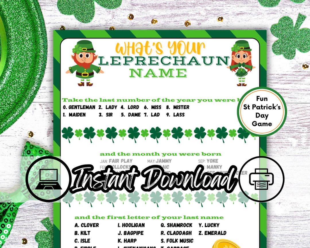 What's Your Leprechaun Name Game, St Patrick's Day Name Generator, St ...