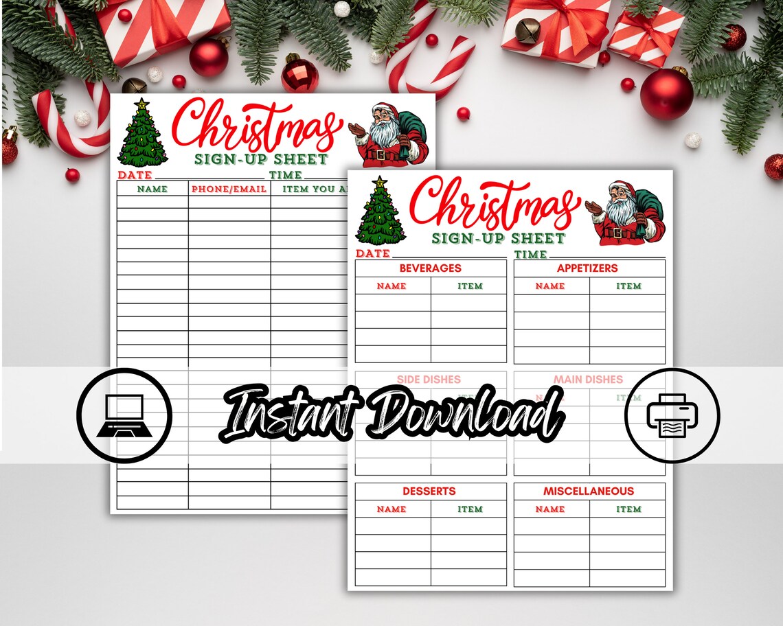 Christmas Potluck Sign up Sheet, Christmas Potluck, Potluck Sign up ...