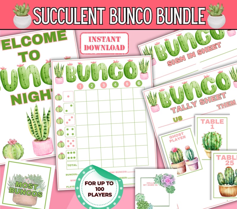 Succulent Themed Bunco Game, Plant Themed Dice Game, Succulent Themed ...