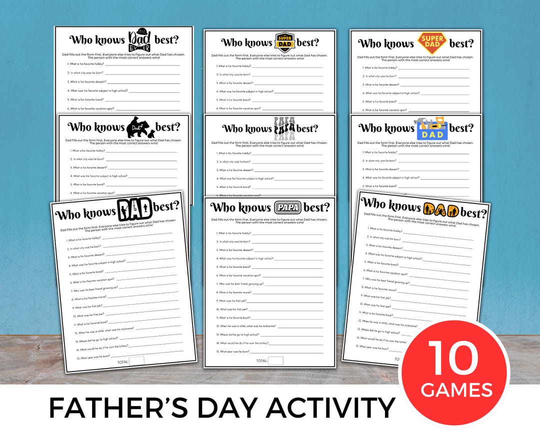 Who Knows Dad Best, Father's Day Quiz, Father's Day Game, Dad's ...