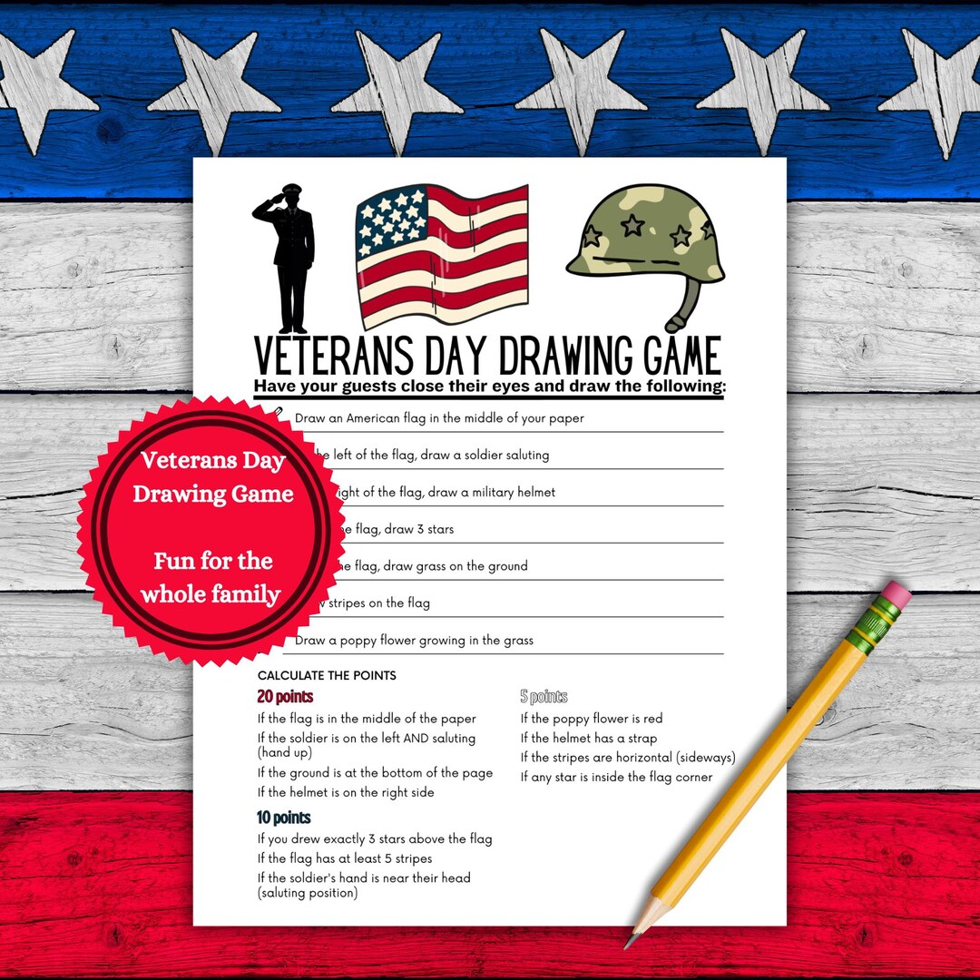 Veterans Day Drawing Game Printable, Blind Draw Challenge, Patriotic ...