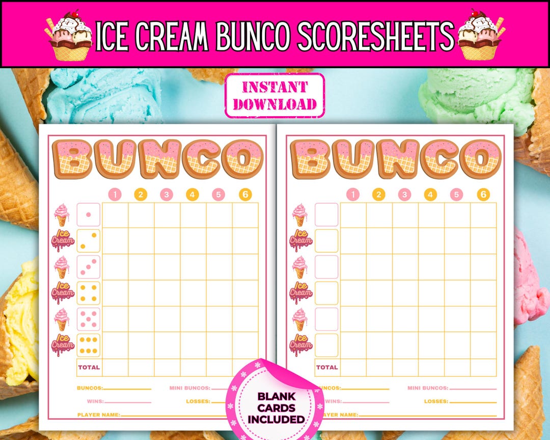 Summer Ice Cream Bunco Scoresheets, Summer Bunco Party, Summer Dice ...