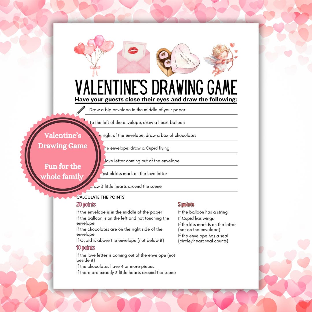 Valentine Drawing Game Printable, Blind Draw Challenge, Valentine Party ...