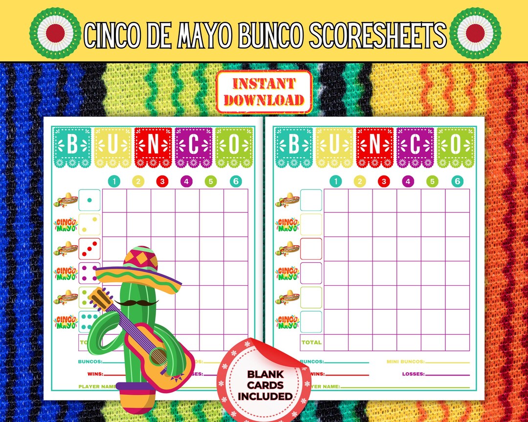 Cinco De Mayo Bunco Scoresheets, Fiesta Dice Game, Cinco De Mayo Bunco ...