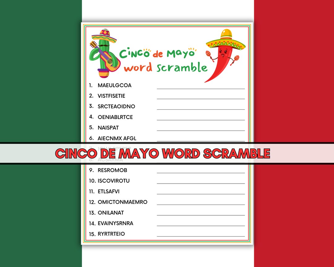 Cinco De Mayo Word Scramble, Cinco De Mayo Word Jumble, Cinco De Mayo ...