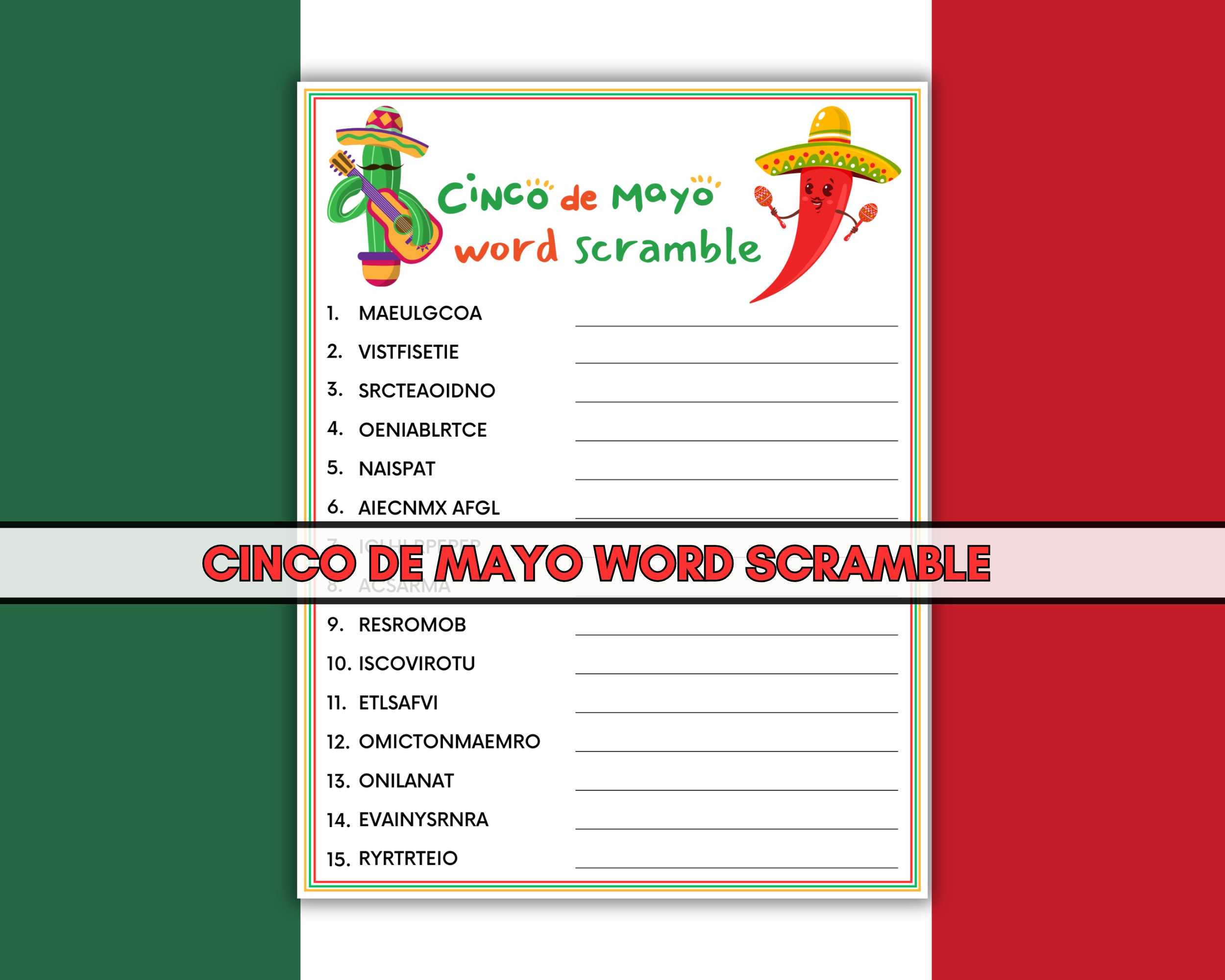 Cinco De Mayo Word Scramble, Cinco De Mayo Word Jumble, Cinco De Mayo ...