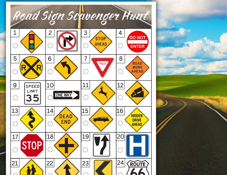 Road Signs Game Car Games for Kids Road Sign Scavenger Hunt - Etsy