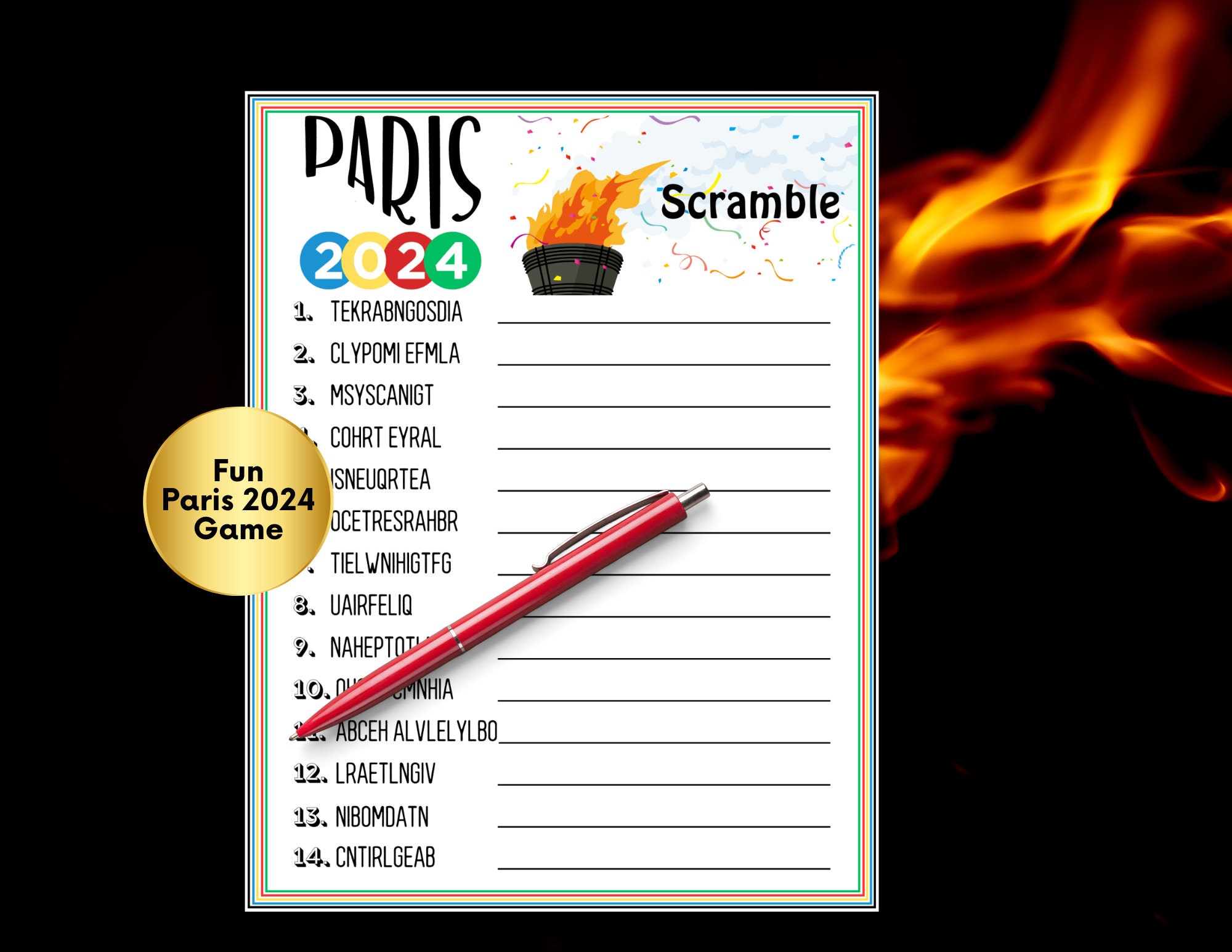 2024 Paris Word Scramble, Paris 2024 Word Game, 2024 Summer Games, 2024 ...
