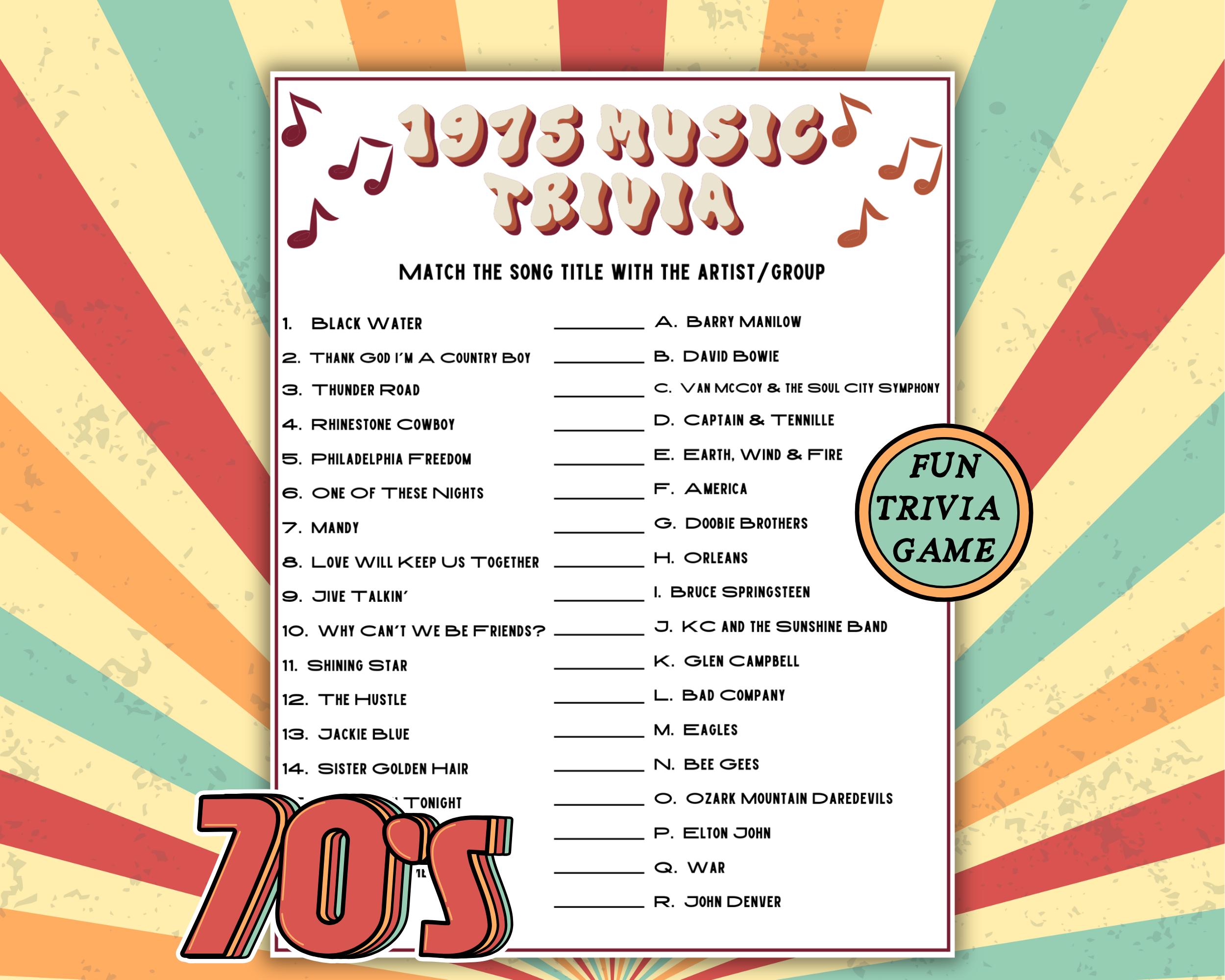 1975 Music Trivia, 50th Birthday Game, Class of 1975, 1975 Greatest ...