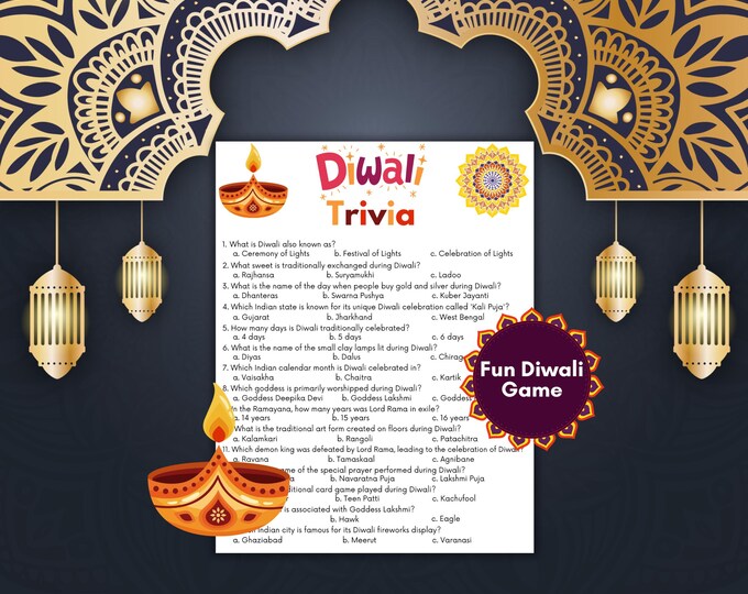 Diwali Trivia Game, Printable Quiz With Answers for a Diwali Party ...