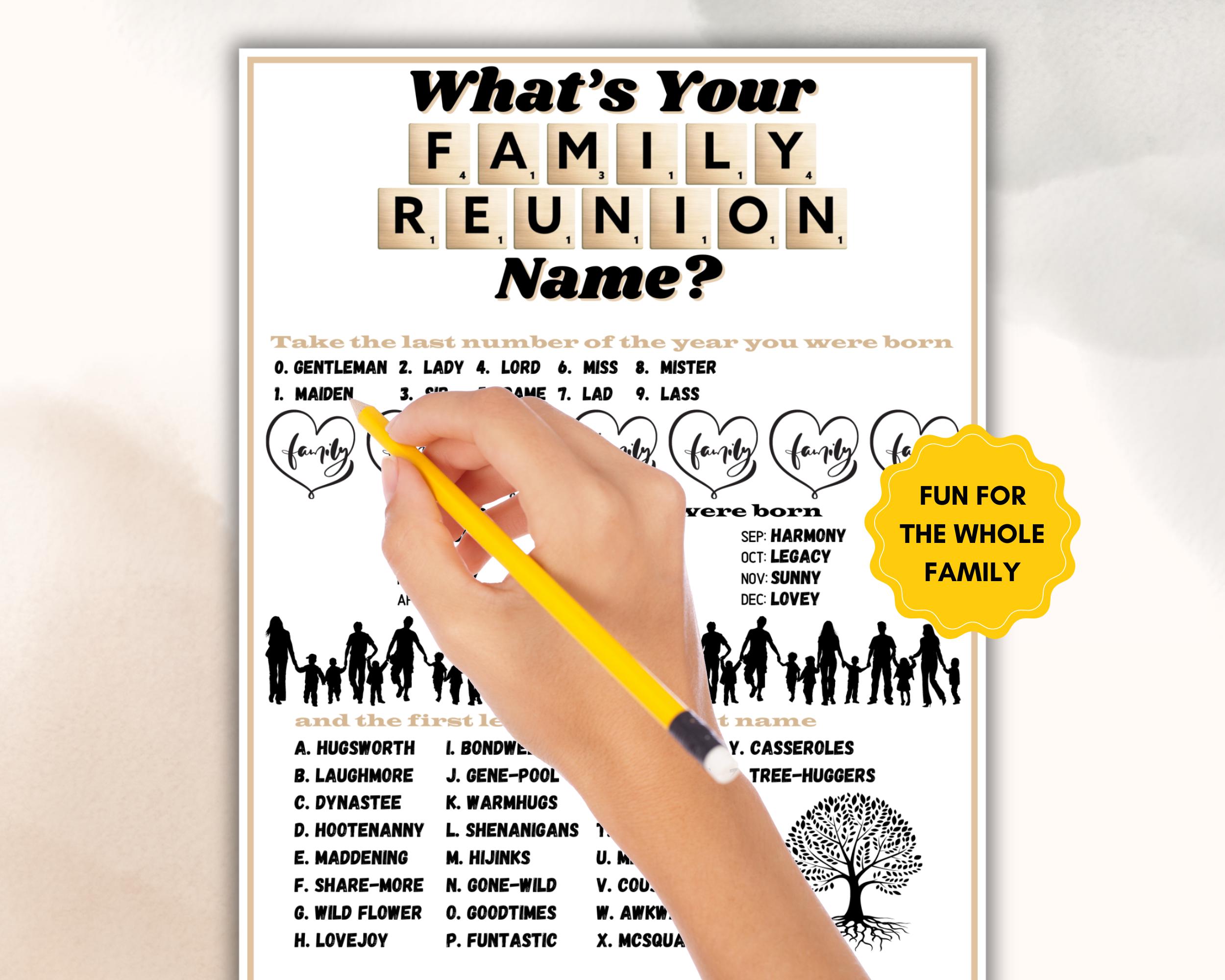 What's Your Family Reunion Name, Family Reunion Game, Icebreaker Game ...