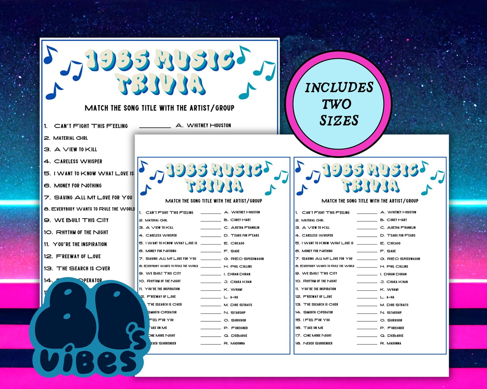 1985 Music Trivia, 40th Birthday Game, Class of 1985, 1985 Greatest ...