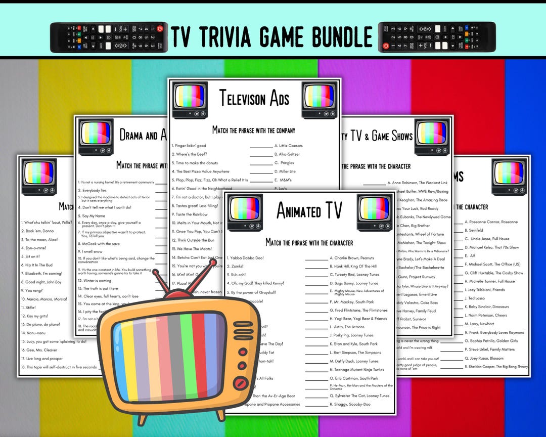 TV Trivia Game Bundle, TV Themed Party Game, Printable Trivia Game,game ...